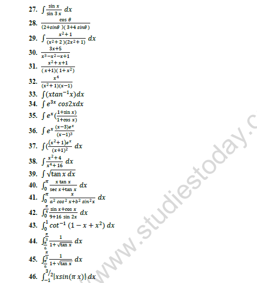 CBSE Class 12 Mathematics Integration Worksheet CBSE Class 12 Mathematics Integration Worksheet